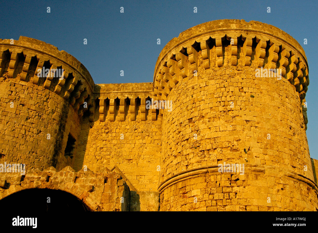 Marine Gate ramparts, Old Town of Rhodes, Greece Stock Photo - Alamy