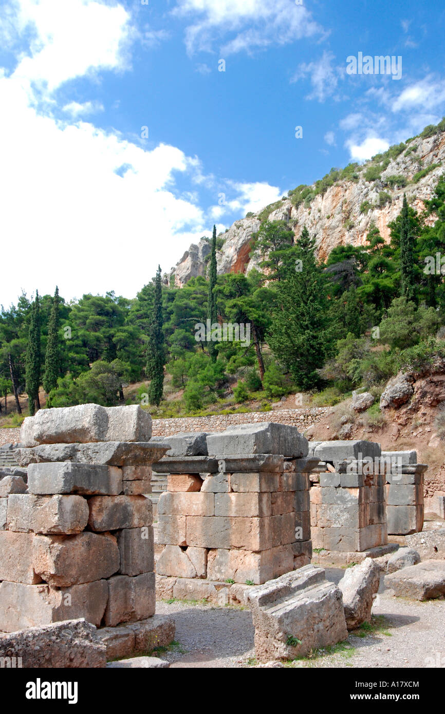 Delphi stadium ruins, Greece under Mount Parnasus Stock Photo - Alamy