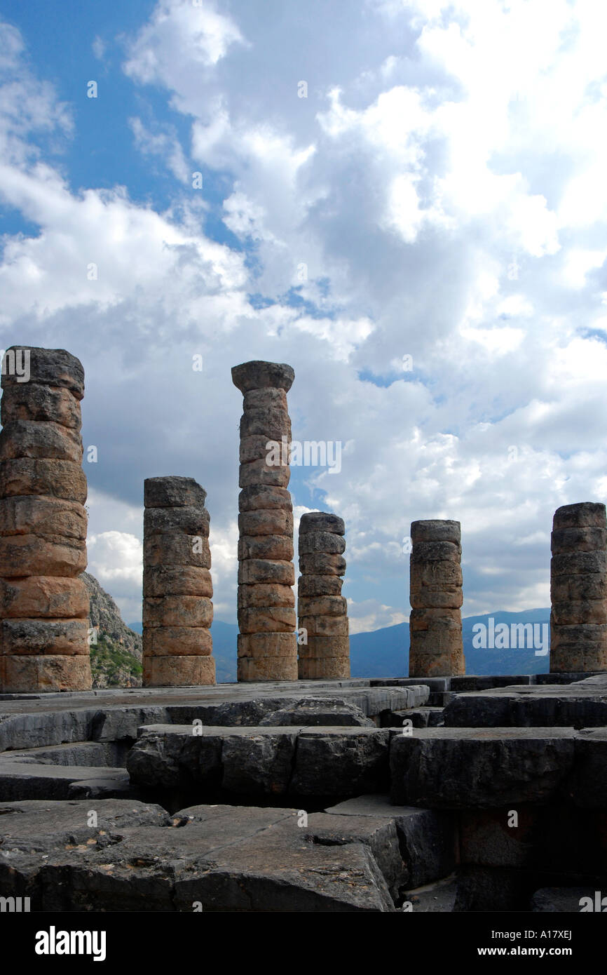 Temple of Apollo, Delphi ruins, Greece under Mount Parnassus Stock ...