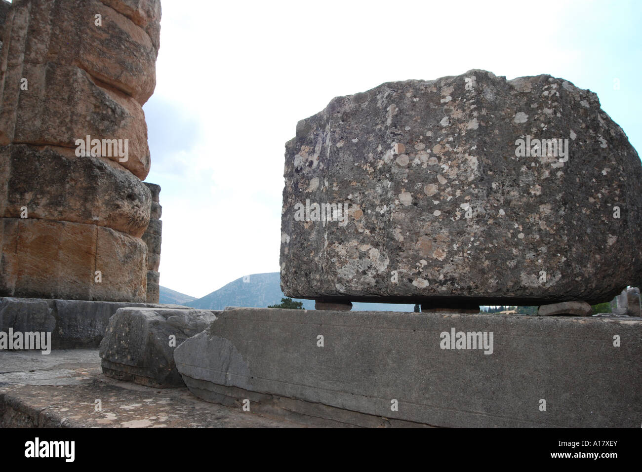 Temple of Apollo, Delphi ruins, Greece under Mount Parnassus Stock ...