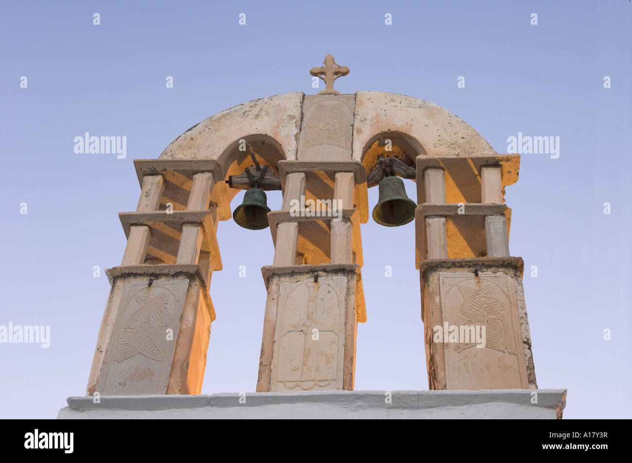 Medieval church double bell tower at twilight by market square of ...
