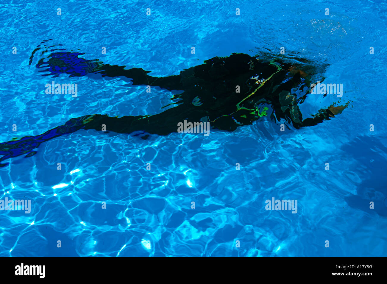 Scuba diver underwater in pool seen from the surface Stock Photo - Alamy