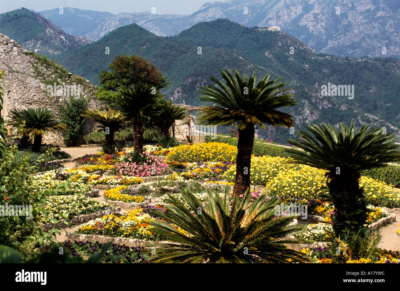 Villa Rufolo Ravello Amalfi Coast Italy Flowers Palm tree Stock Photo ...