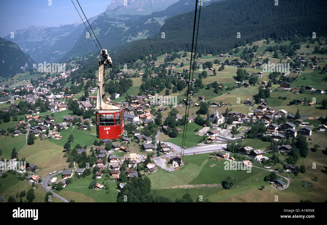 Looking down on the town of Kandersteg in the Bernese Oberland of ...