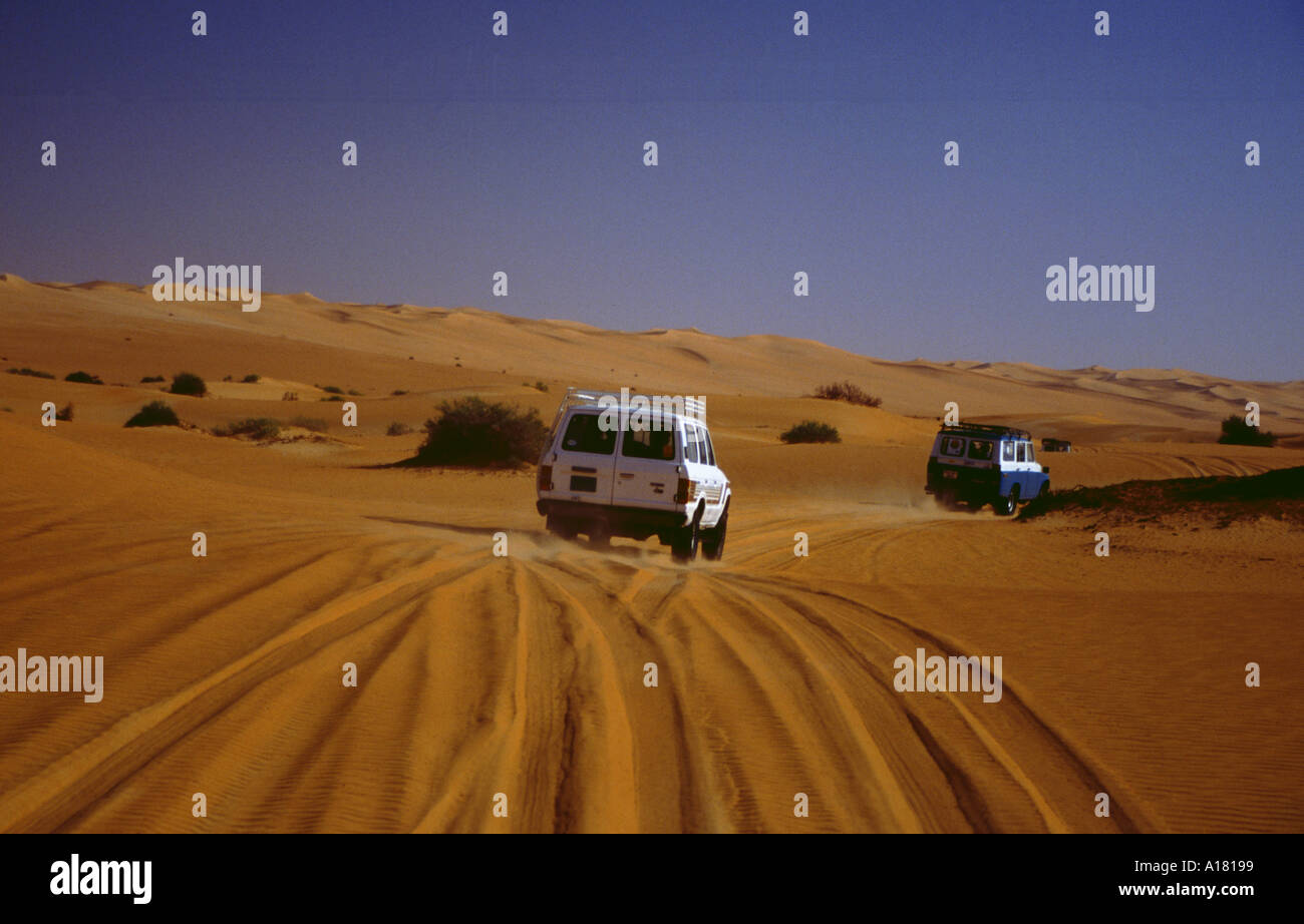 Libya desert Sahara Jeeps driving adventure desert road Stock Photo - Alamy