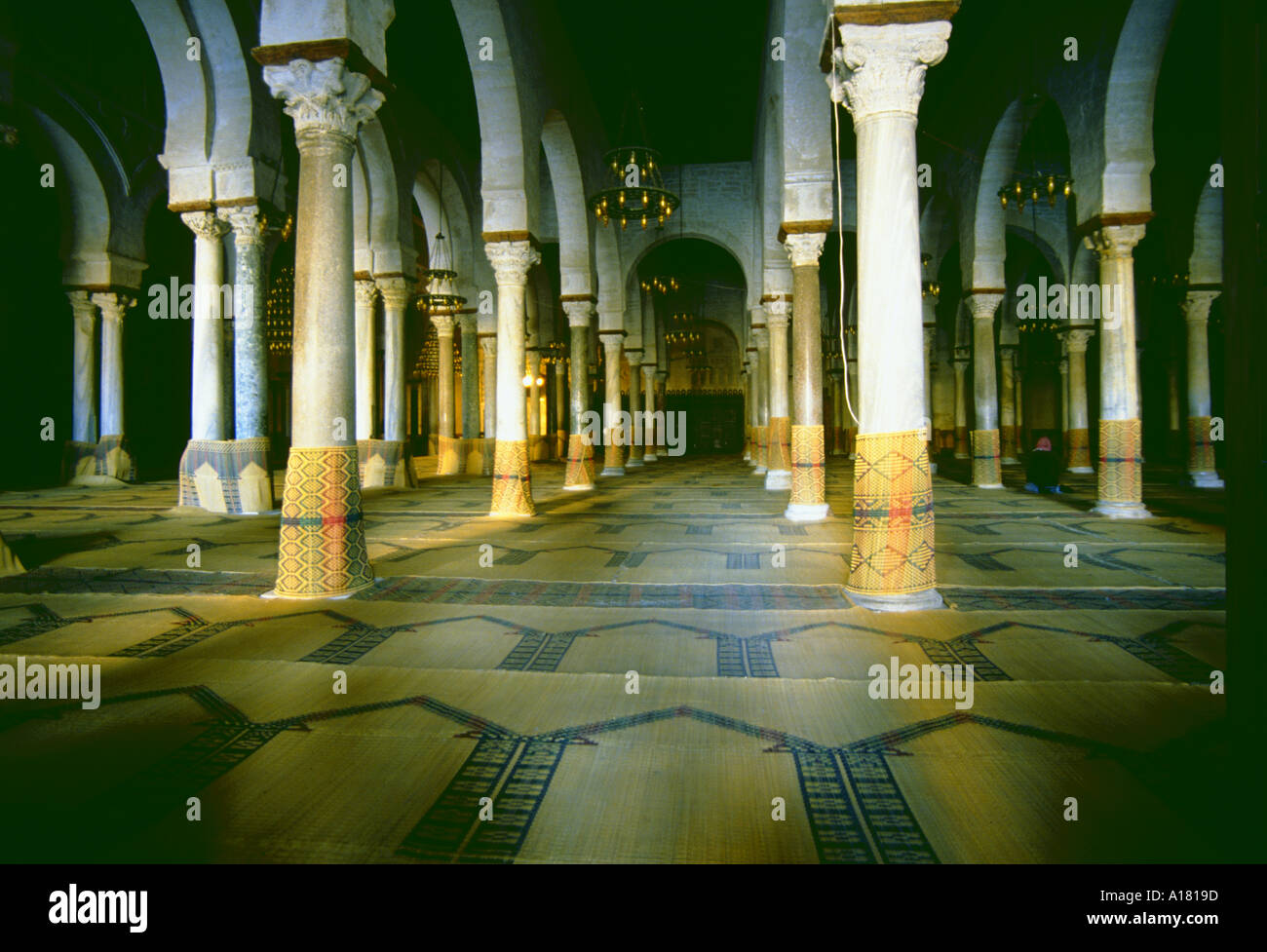 Tunisia Kairouan the Big mosque inside pillars Stock Photo - Alamy