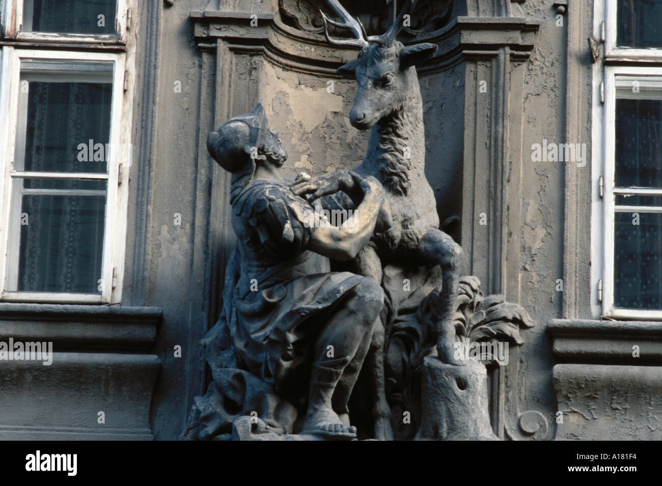 Sculpture of Man and Stag Stock Photo - Alamy