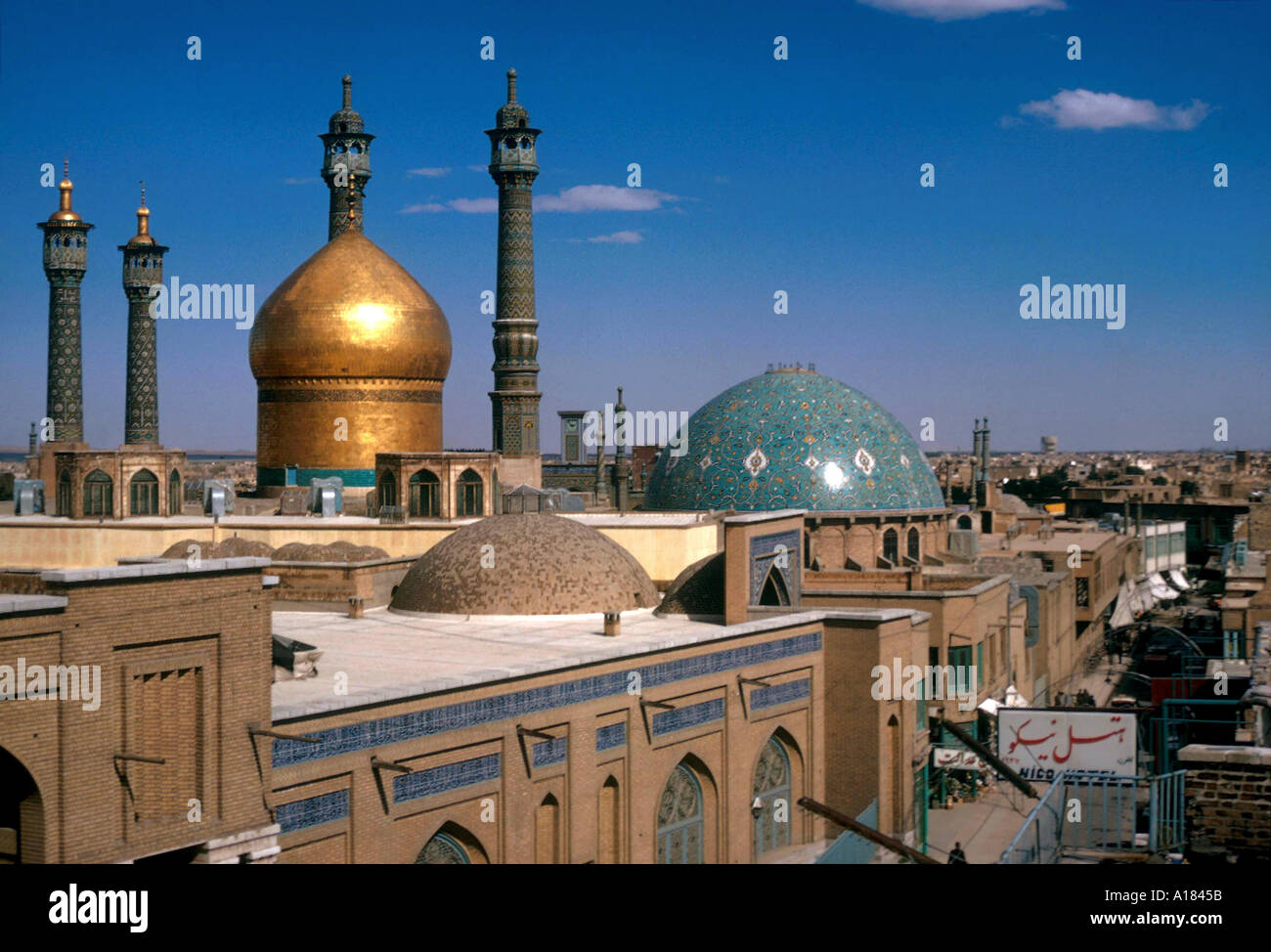 Domes and minarets of the Qom Mosque Iran Middle East F J Jackson Stock ...