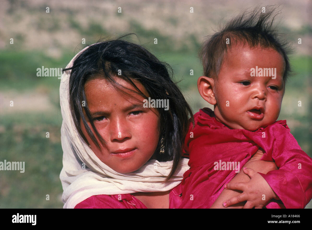 Portrait of children of the Tajik tribe at Doshi in Afghanistan Asia F ...