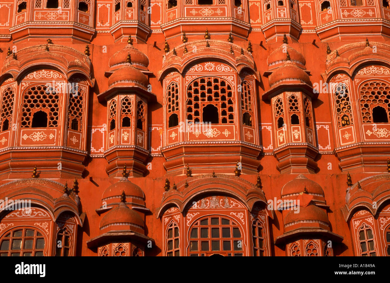 Detail of the facade of the Palace of the Winds or Hawa Mahal showing ...