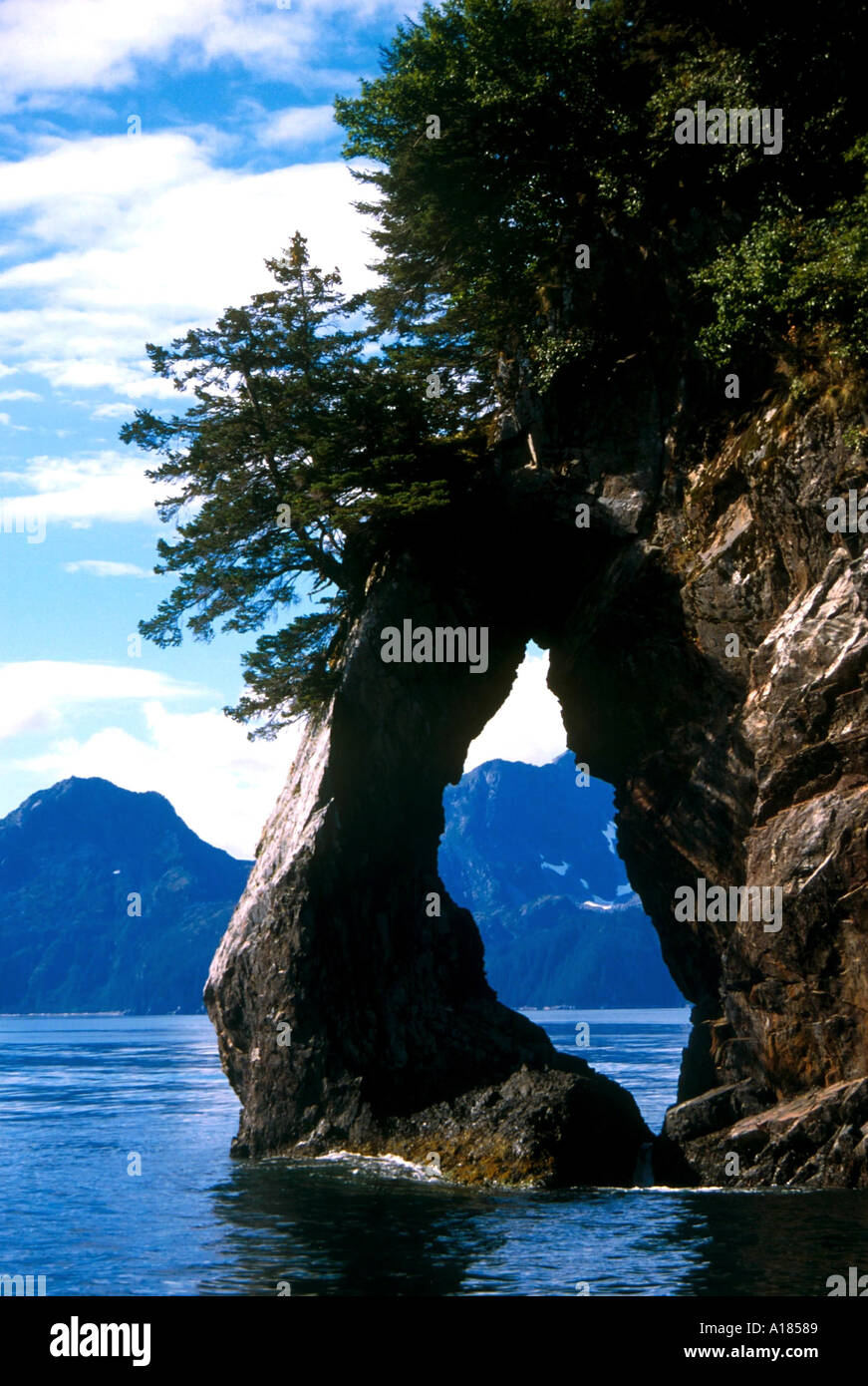 Natural arch on edge of Threehole Bay Kenai Fjords Aialik Peninsula ...