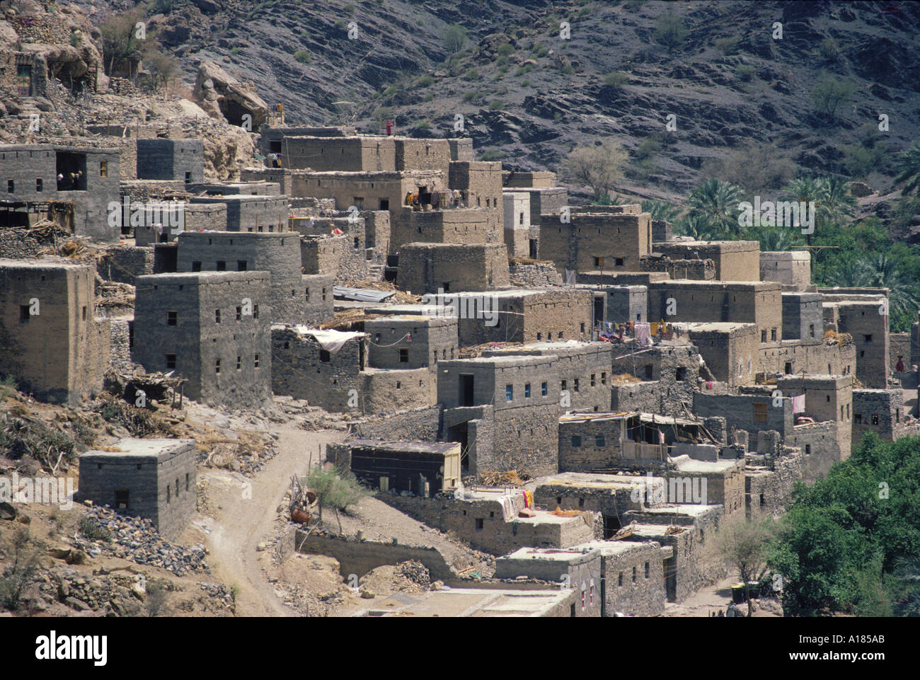 Small village of Bilad Sayt in the heart of the Jabal Akhdar Mountains ...