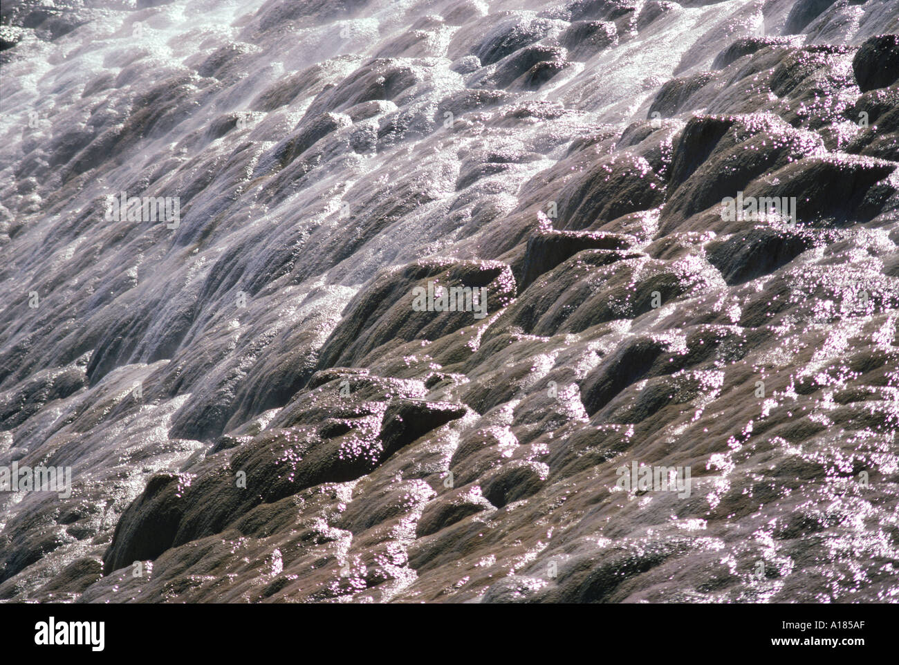 Close up of travertine calcite deposits on the Palette Spring terraces ...
