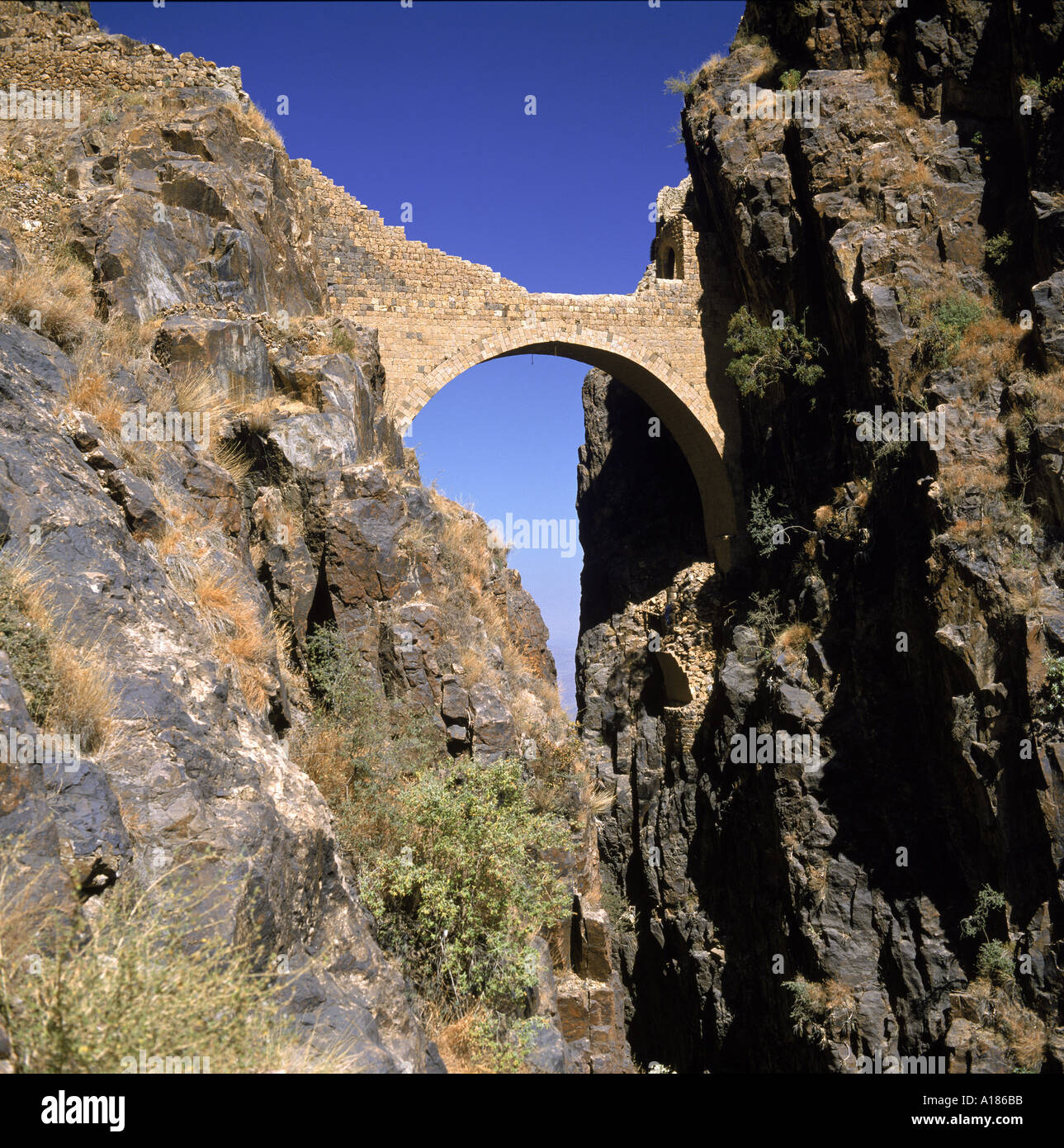 The Shahara Bridge over a rocky gorge Yemen Middle East F J Jackson ...