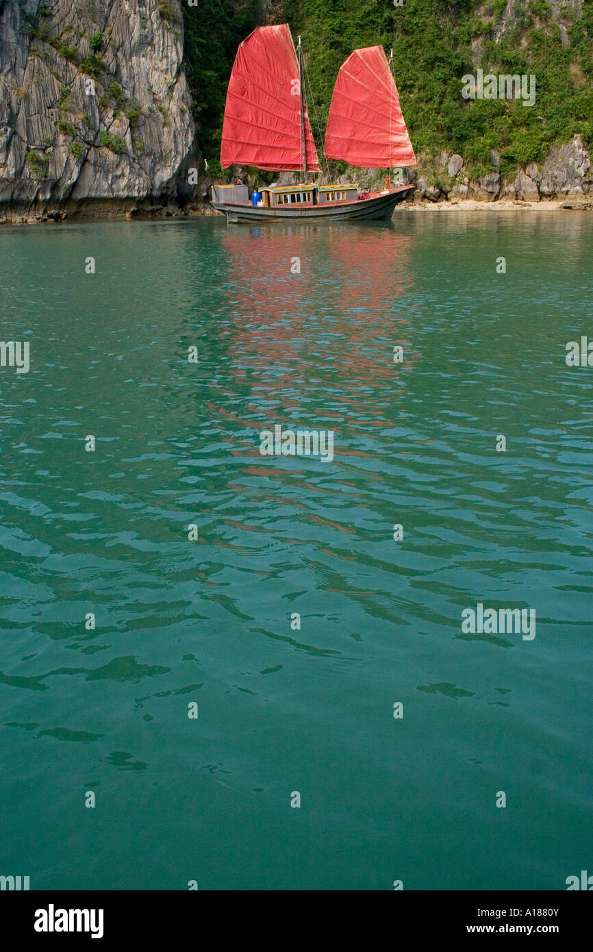 Traditional Vietnamese Sailing Junk Set against Limestone Karst ...