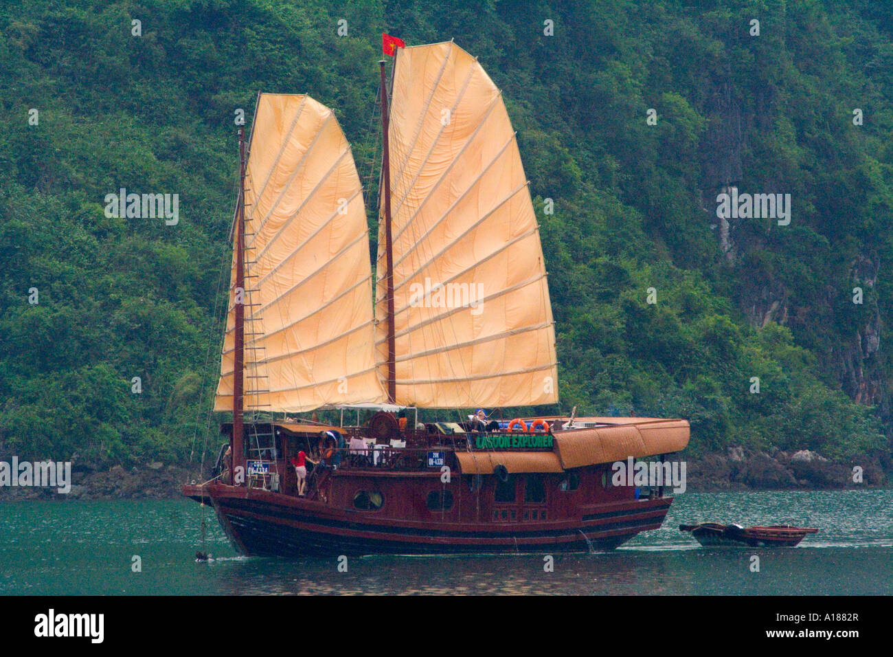 Traditional Vietnamese Sailing Junk Set against Limestone Karst ...