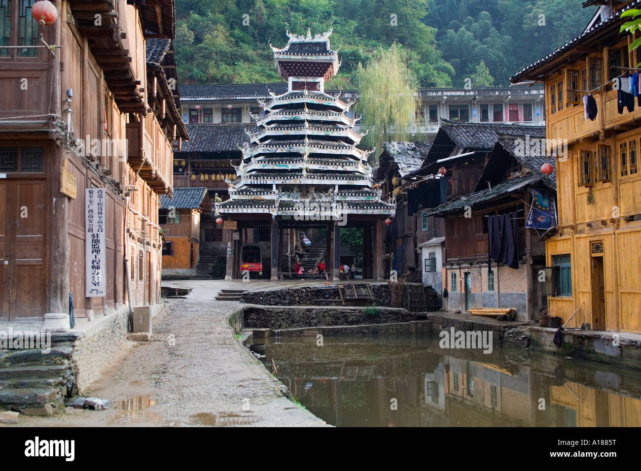 Wooden Dong Drum Tower Ethnic Minority Town of Zhaoxing China Stock ...