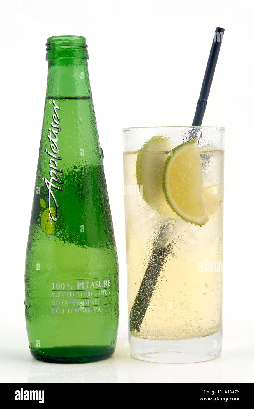 bottle appletiser with full glass perfect serve Stock Photo - Alamy