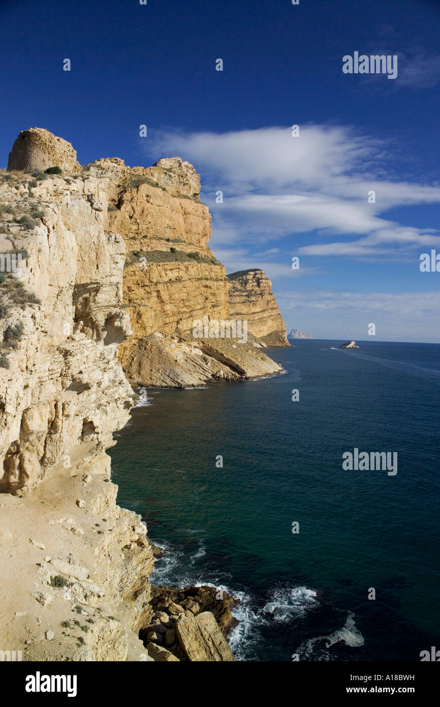 cliffs in the Mediterranean coast, Costa Blanca, Benidorm Stock Photo ...