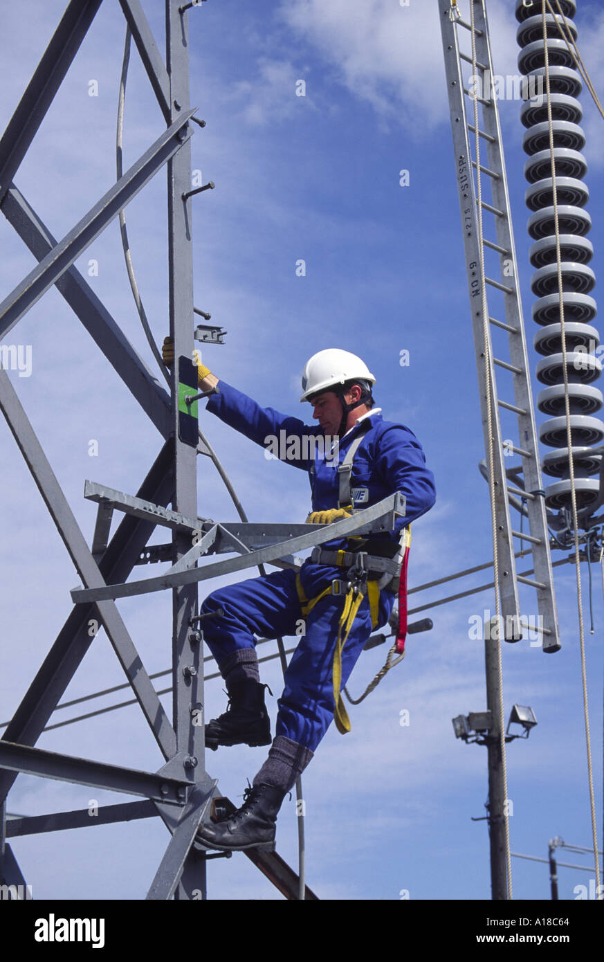 Engineer repairs power line on electricity grid Stock Photo - Alamy