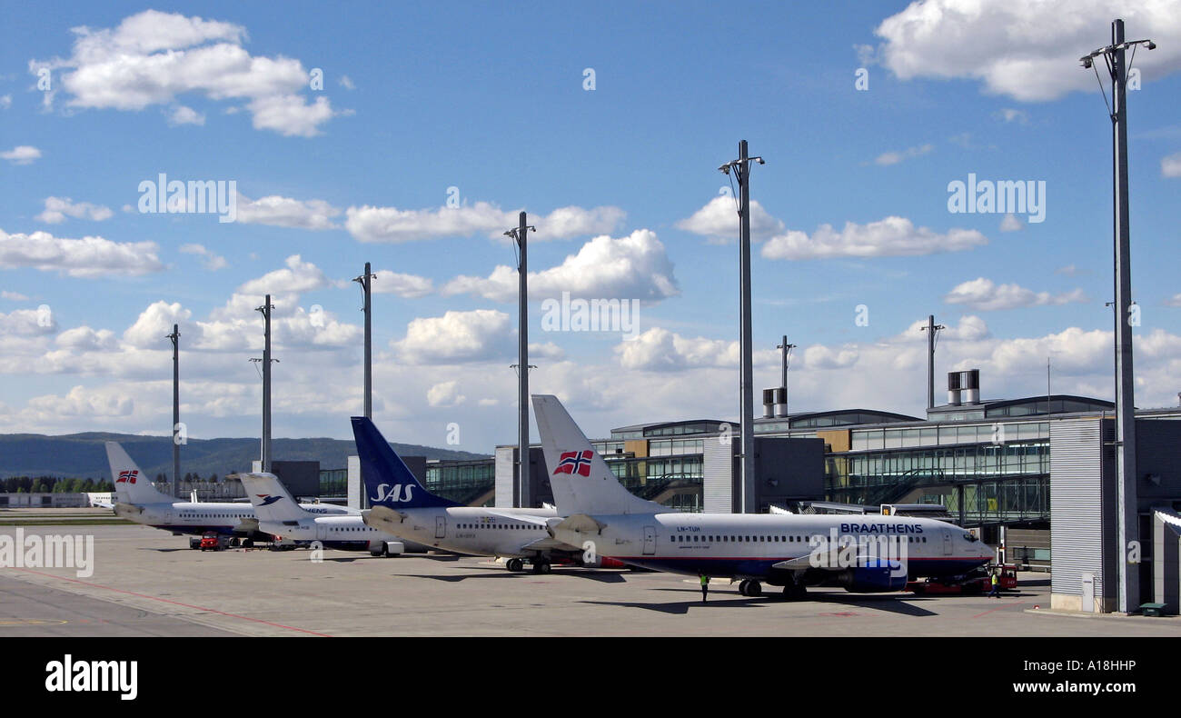 Air planes at the national terminal of Oslo Airport, OSL, located in ...