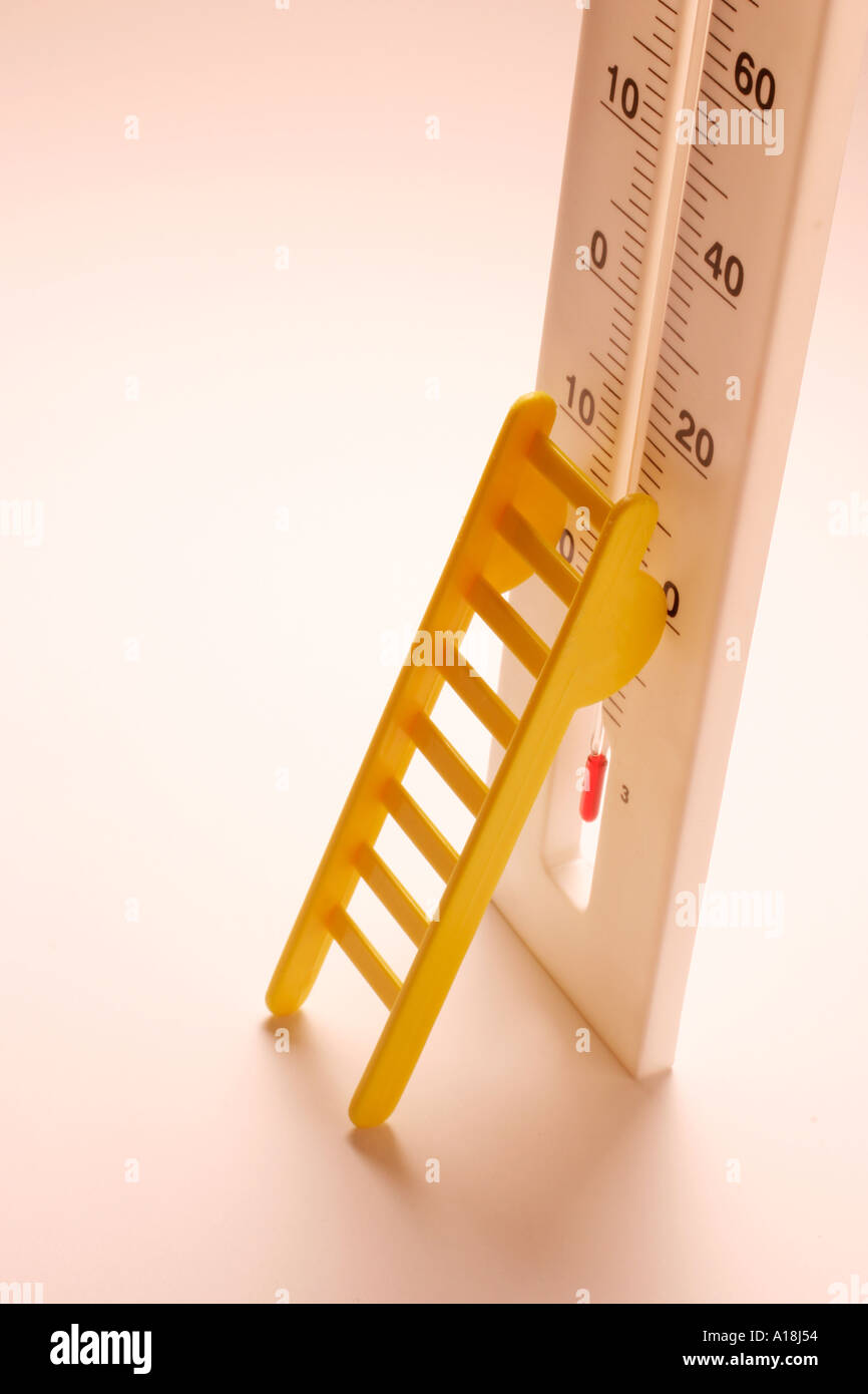Thermometer and Miniature Ladder Stock Photo - Alamy
