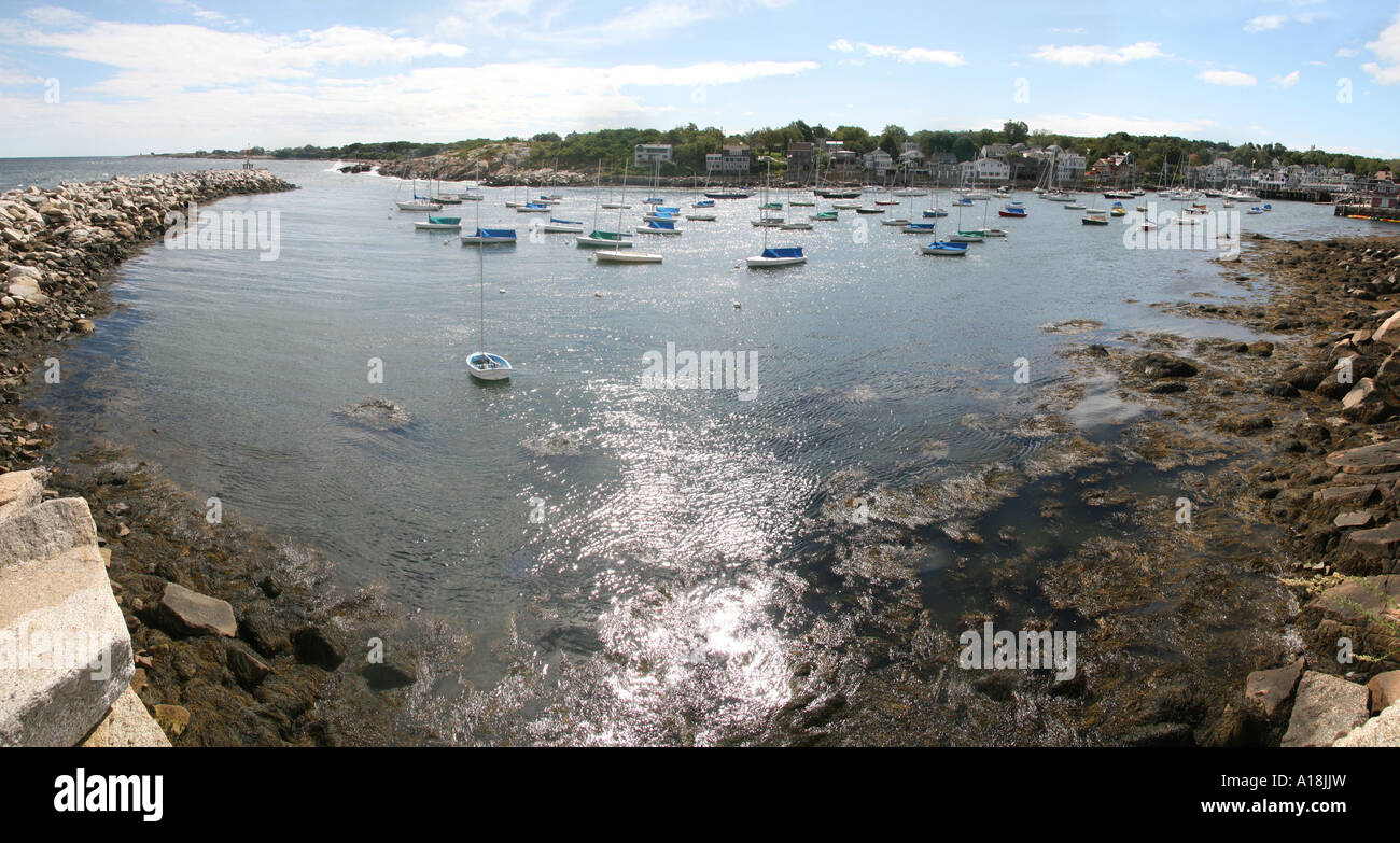 Panoramic view of Rockport Harbor Massachusetts from Bear Skin Neck ...