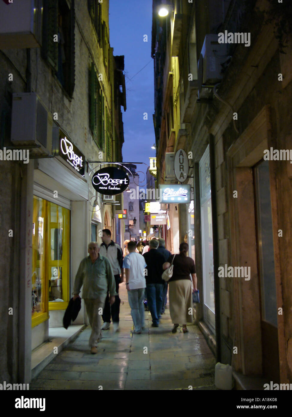 Narrow shopping street in Split Croatia Stock Photo - Alamy