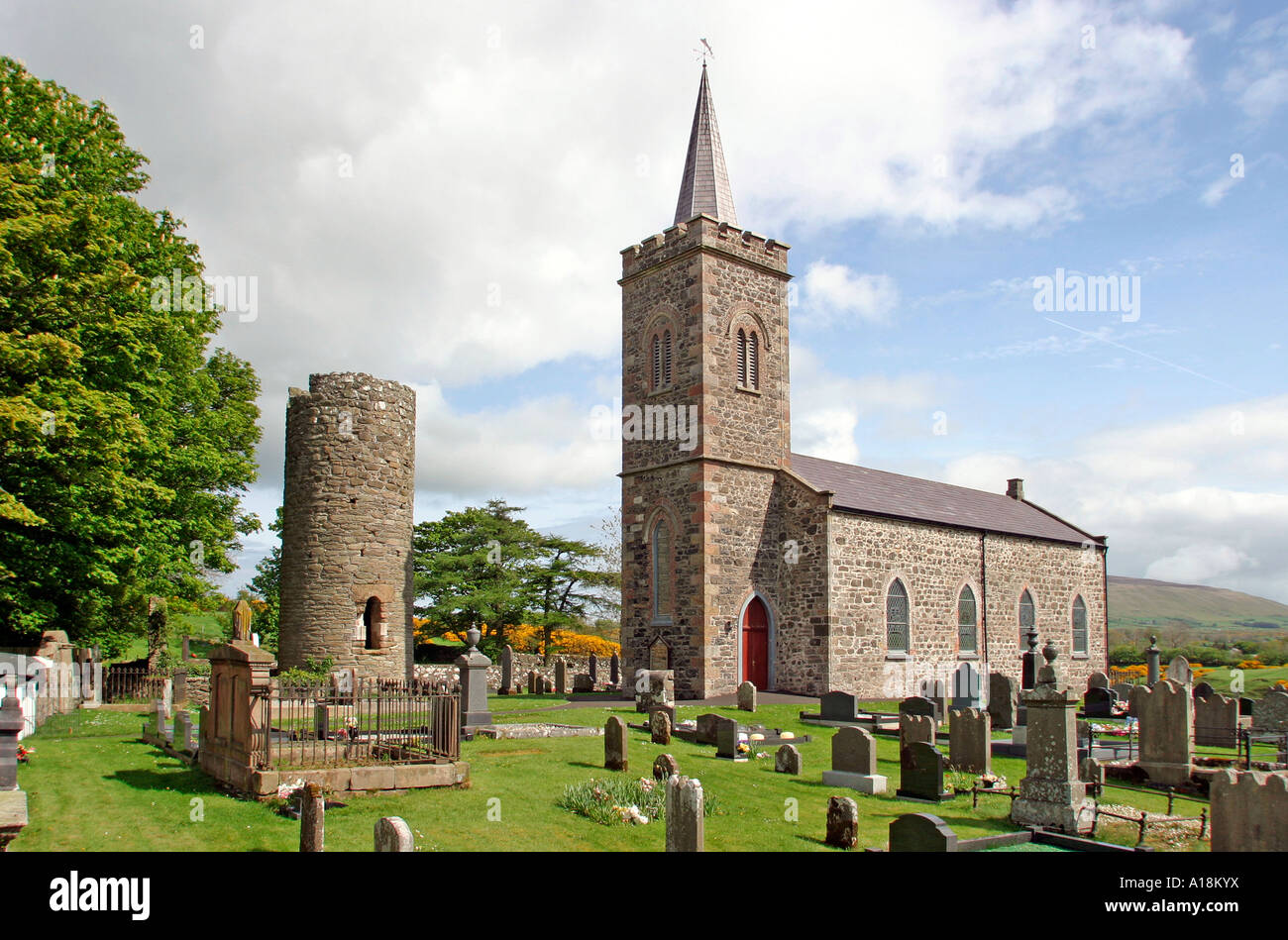 UK County Antrim Armoy St Patricks Church and round tower Stock Photo ...