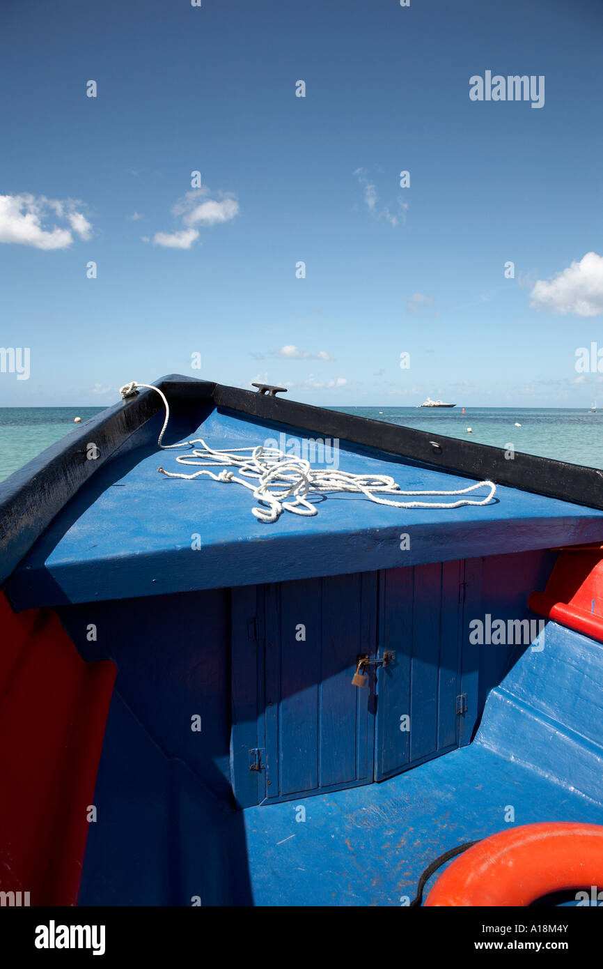 the wooden bow of a water taxi at grand anse beach st georges grenada ...