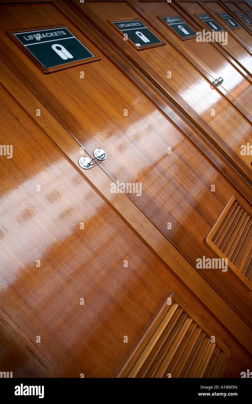 lifejacket lockers on a cruise ship Stock Photo - Alamy