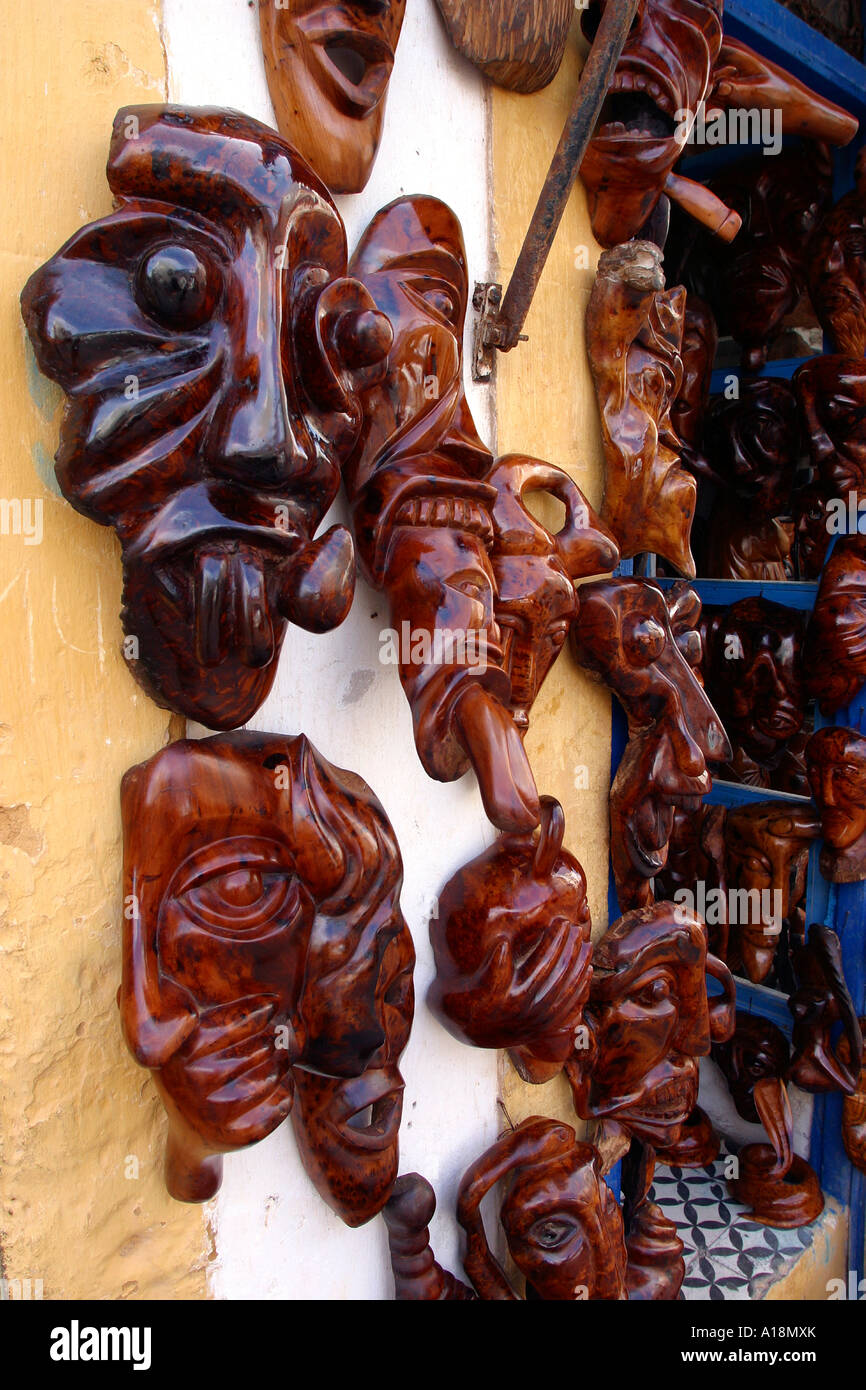 Morocco Essaouira carved thuya wood masks Stock Photo - Alamy