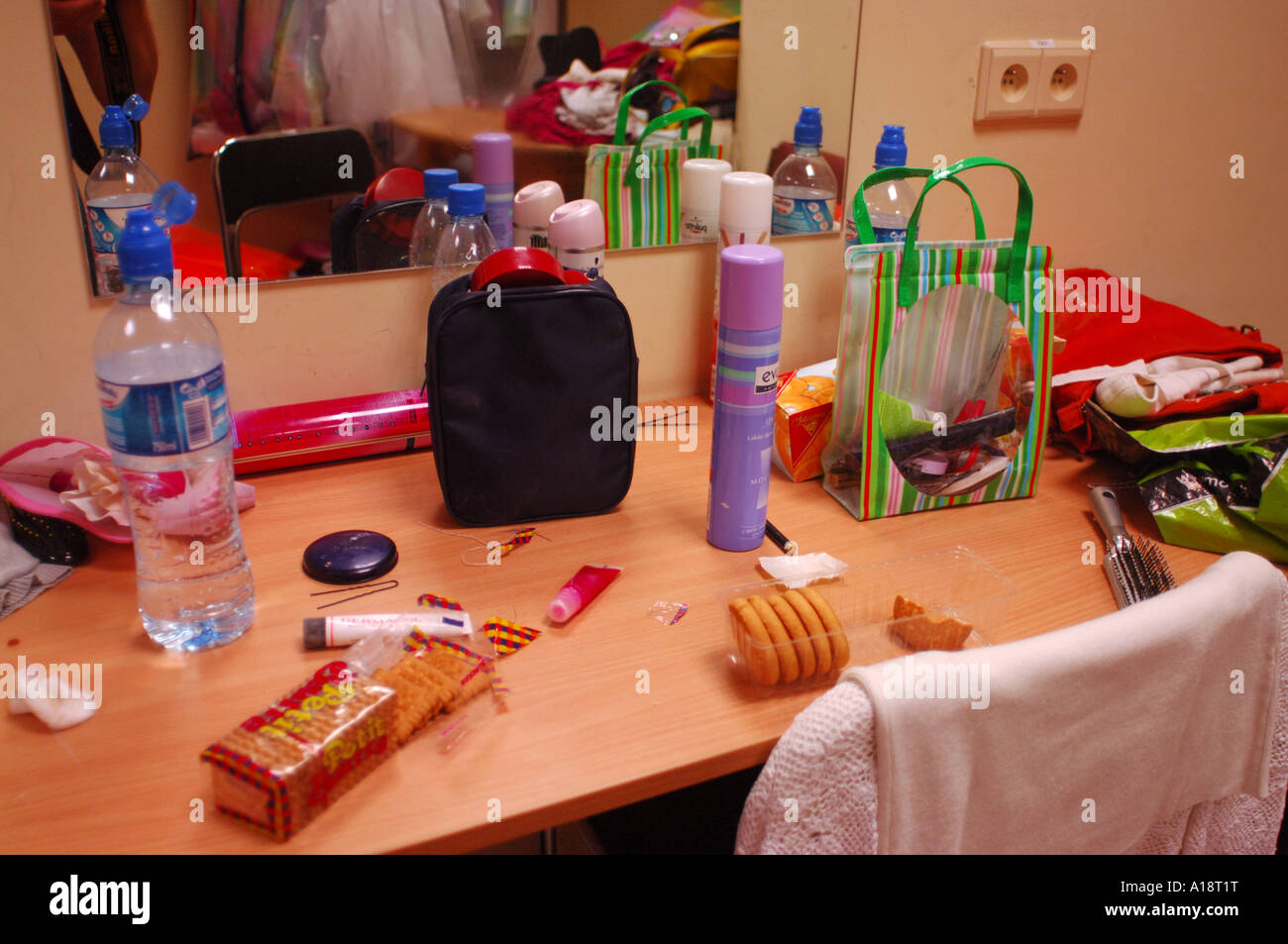Mess of cosmetics backstage during a concert of Lublin Ballet ...