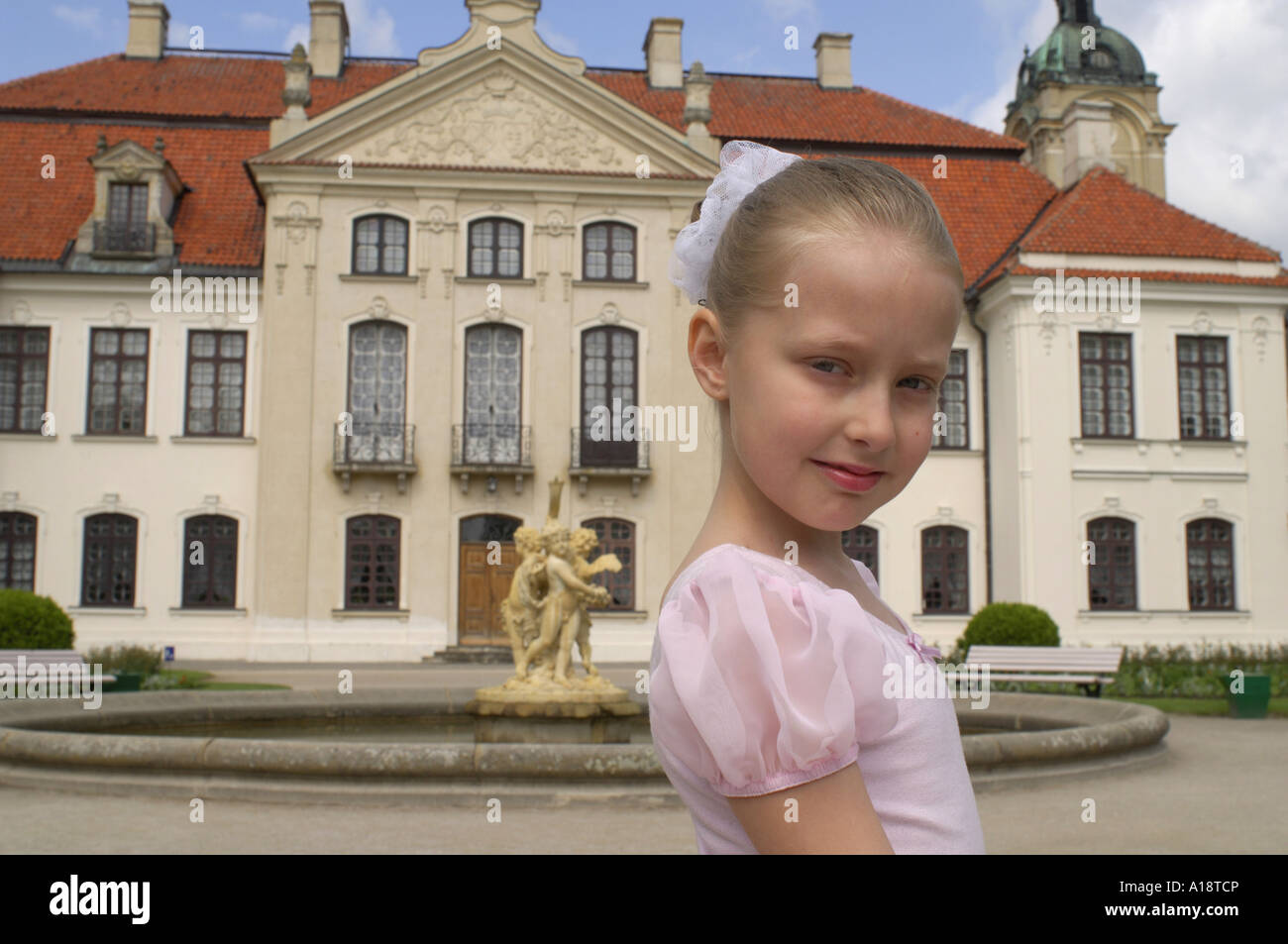 A young Polish ballet dancer standing outside Kozluwka country house in ...