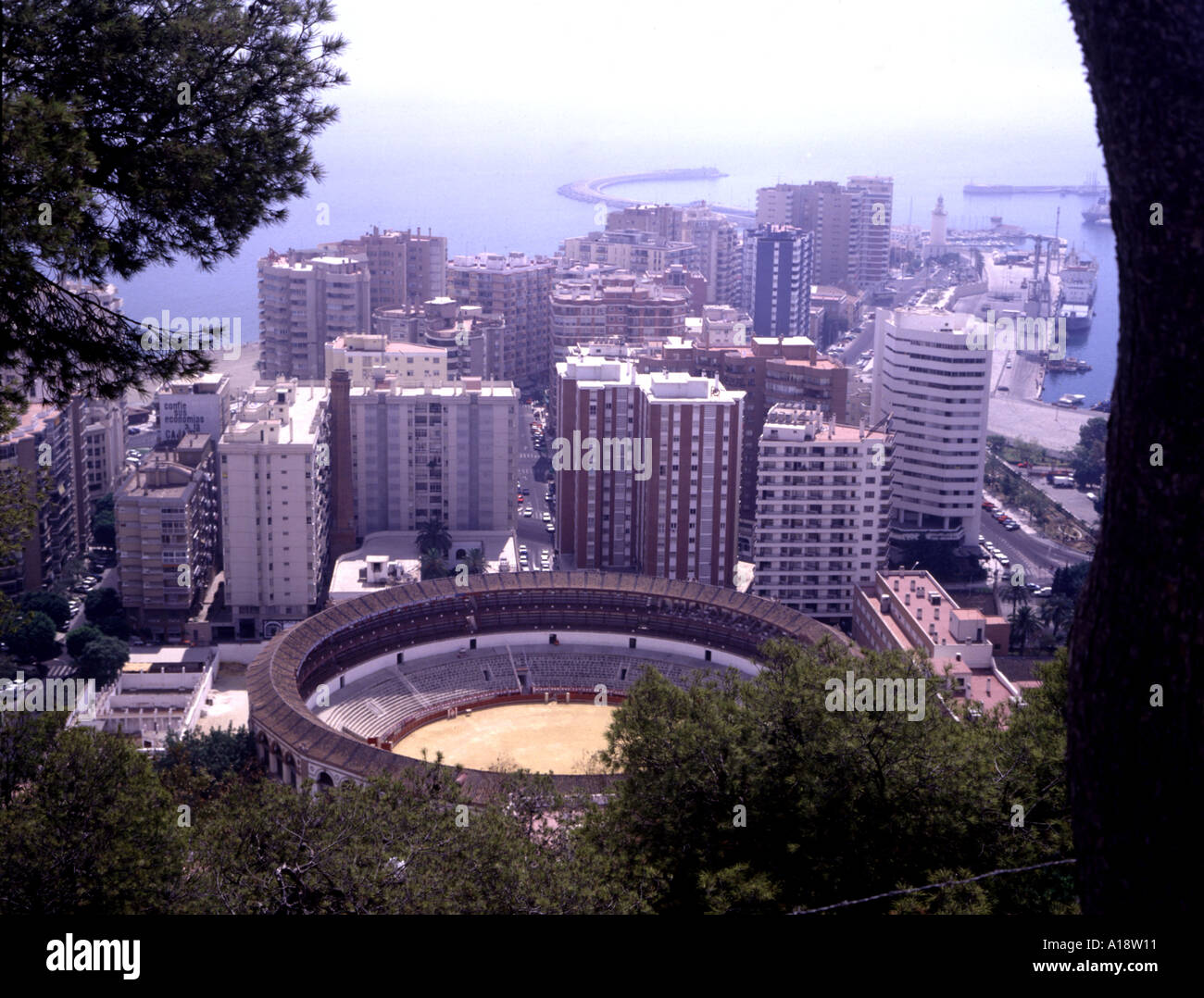 Malaga City Bullring Harbour and Skyscrapers, Spain Stock Photo - Alamy