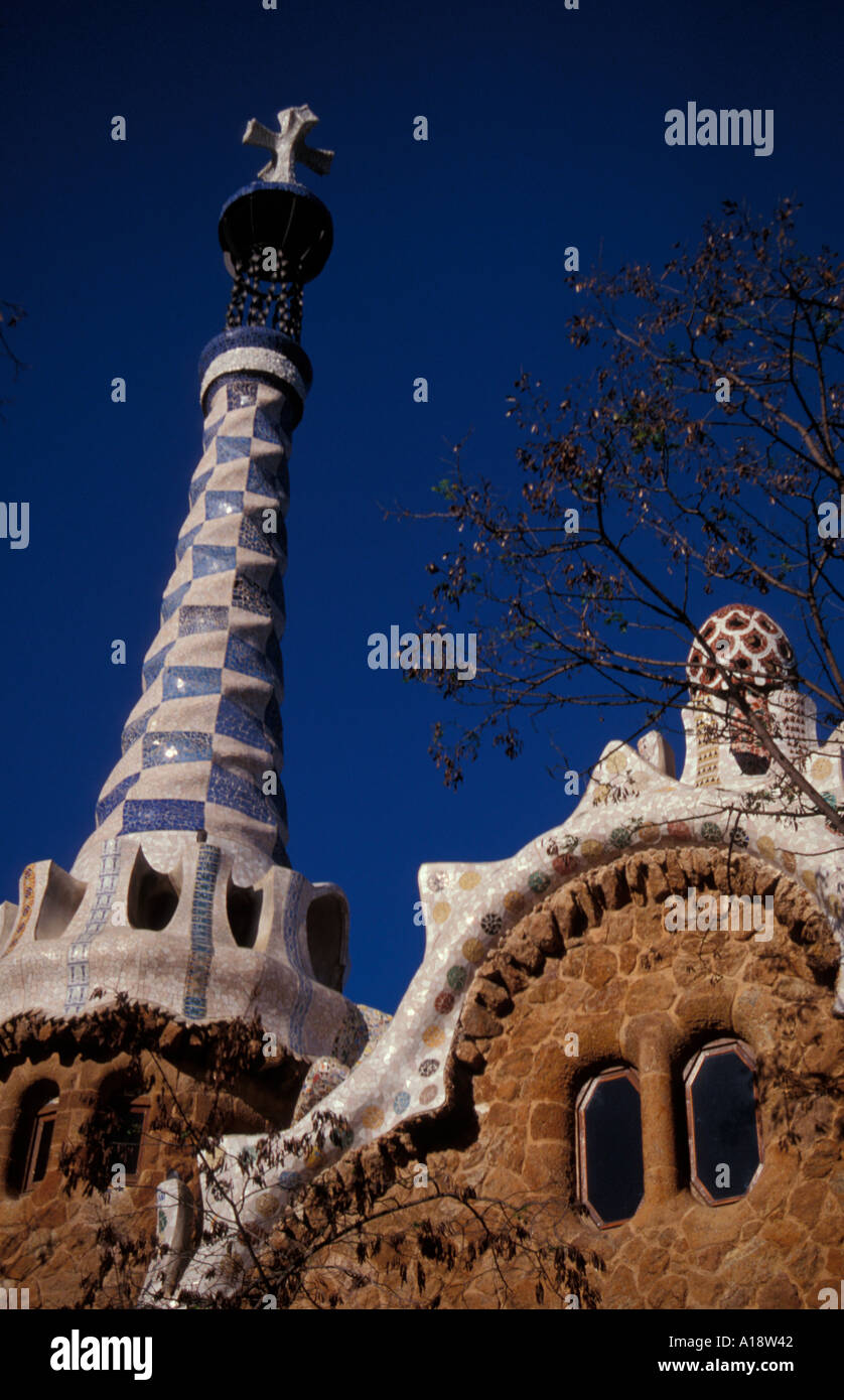Detail of the entrance gate at park Guell by Antonio Gaudi Barcelona ...