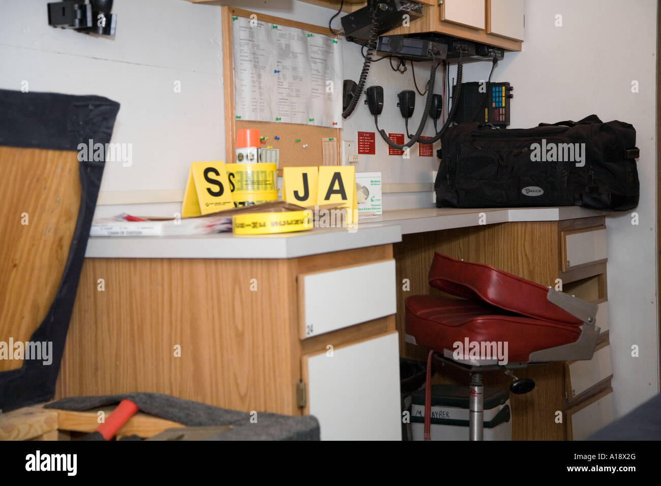 Interior of crime scene van, also used as mobile command post. Saline ...
