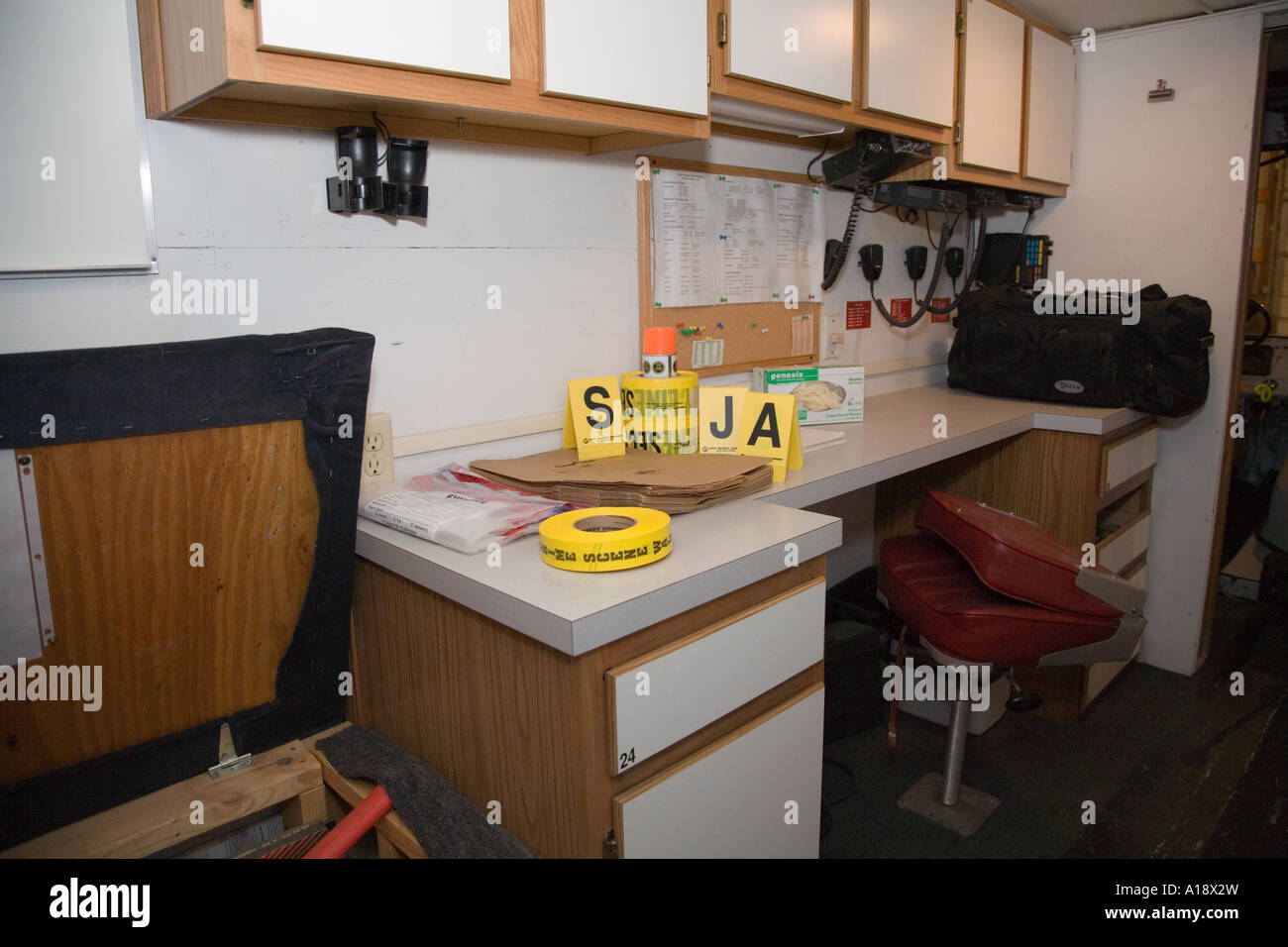 Interior of crime scene van, also used as mobile command post. Saline ...