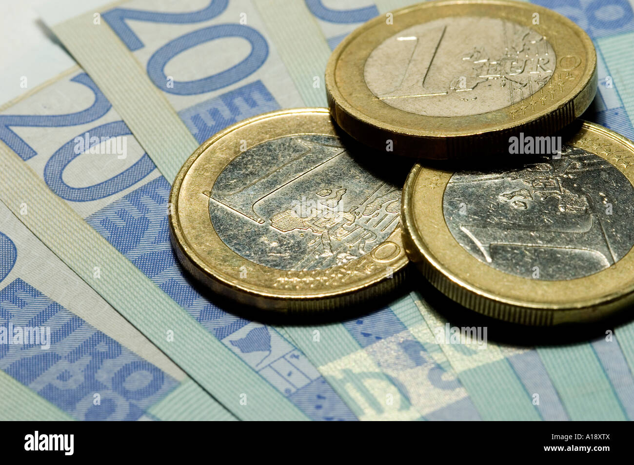 Close up of 20 euro Euros European money cash banknote banknotes note ...