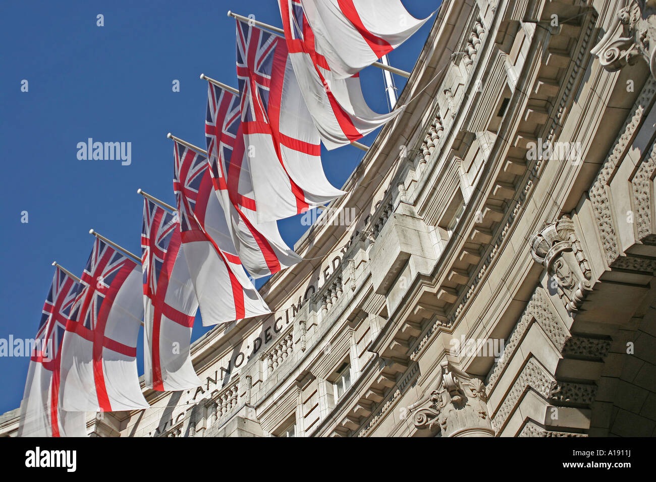 Numerous British flags flying across the top of Admirality Arch in ...