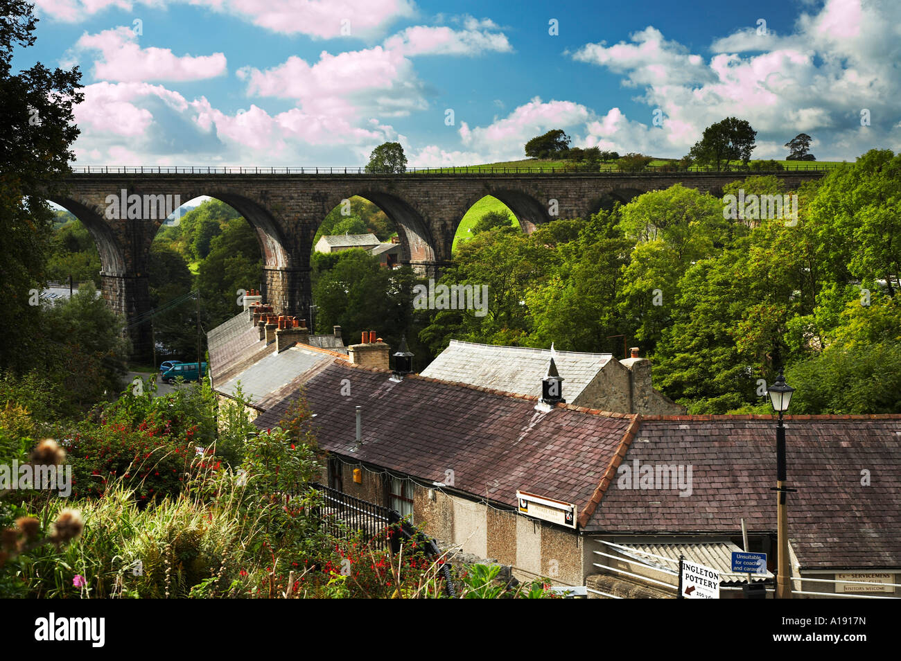 The Old Railway Viaduct at Ingleton a small town in the Yorkshire Dales ...