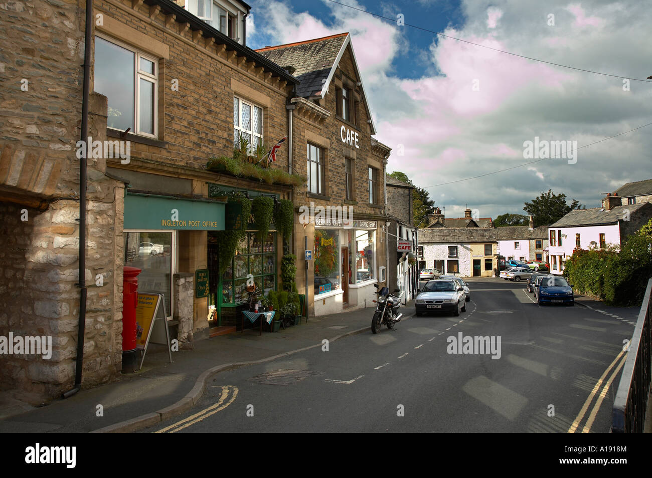 Ingleton main shopping street a small town in the Yorkshire Dales ...