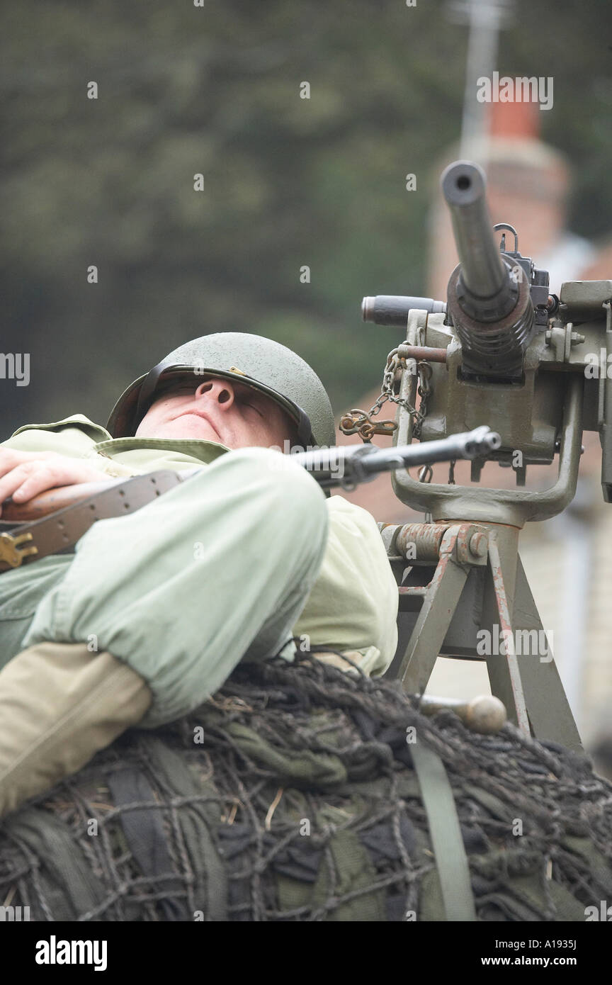 Soldier resting on Armoured Car at the Pickering War weekend held in ...