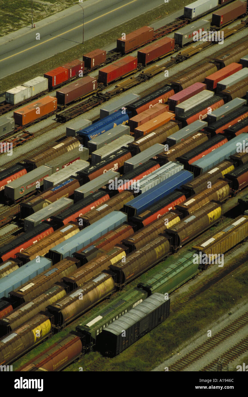Freight cars in railroad yard Stock Photo - Alamy