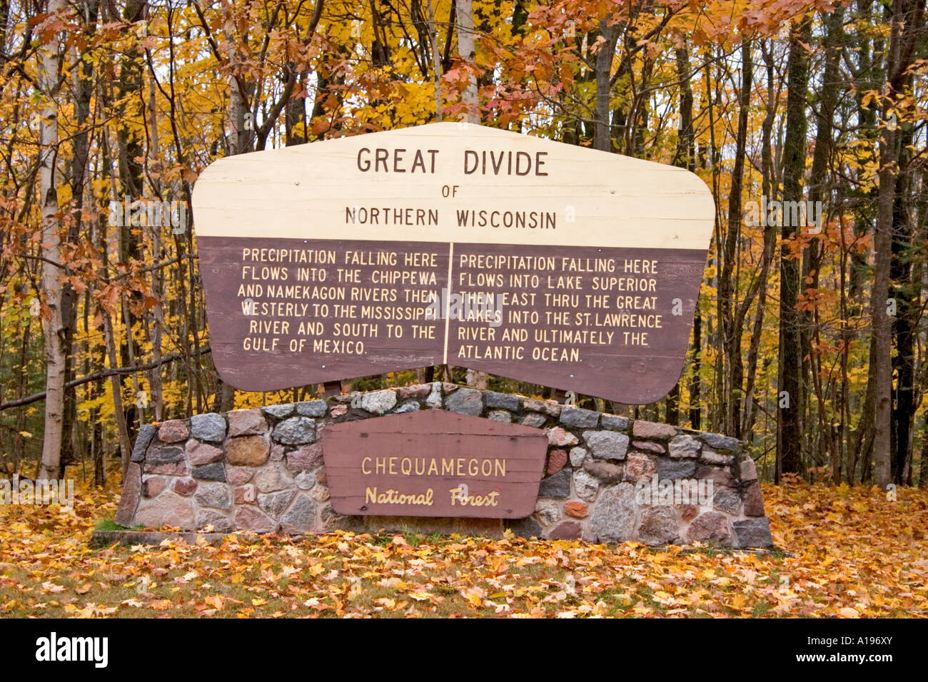 Great Divide plaque in Chequamegon National Forest where water flows ...