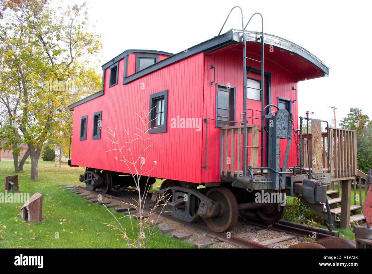 Red Caboose on display. Washburn Wisconsin WI USA Stock Photo - Alamy