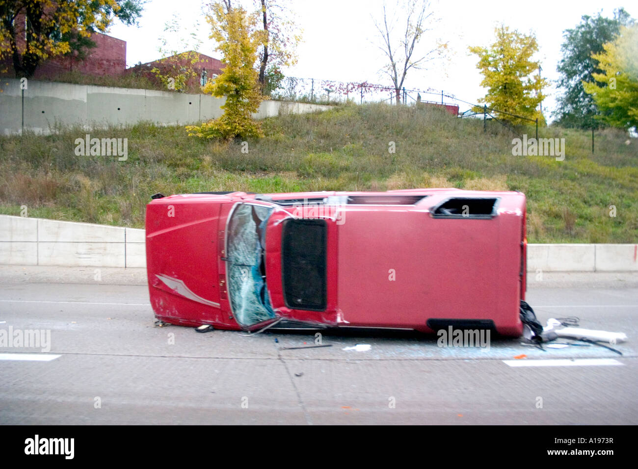 Interstate highway turned over car accident. St Paul Minnesota MN USA ...