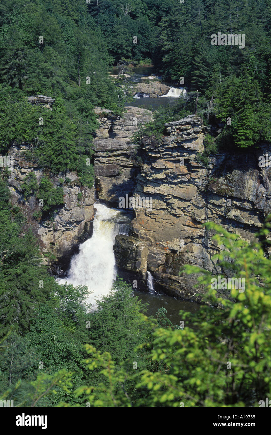 Aerial view over Linville Falls on the Linville River near the Blue ...