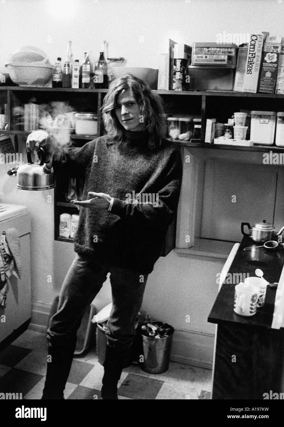 DAVID BOWIE in his ground floor apartment at Haddon Hall in Beckenham ...