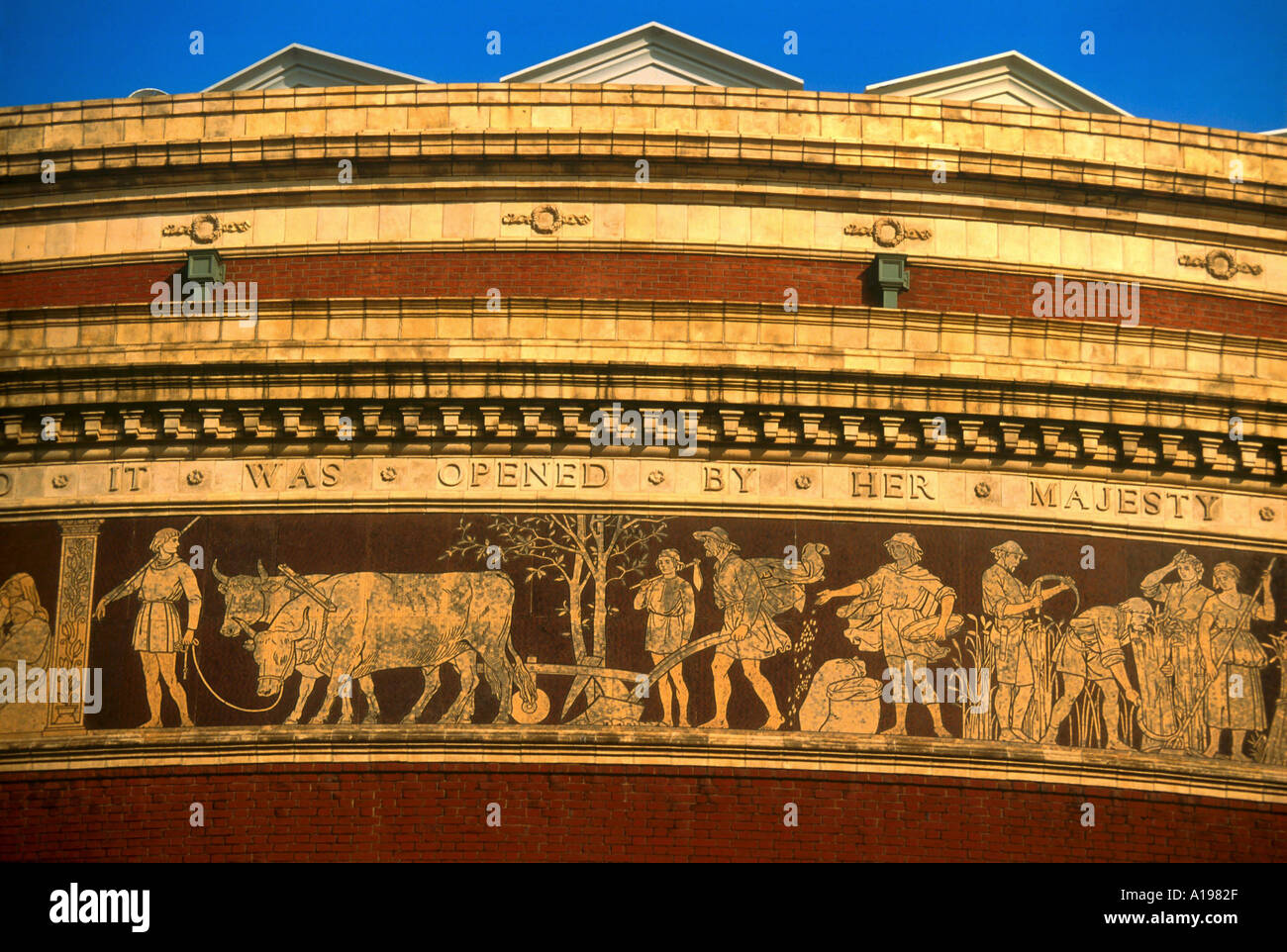 Detail on the Royal Albert Hall built in 1871 and named after Prince ...